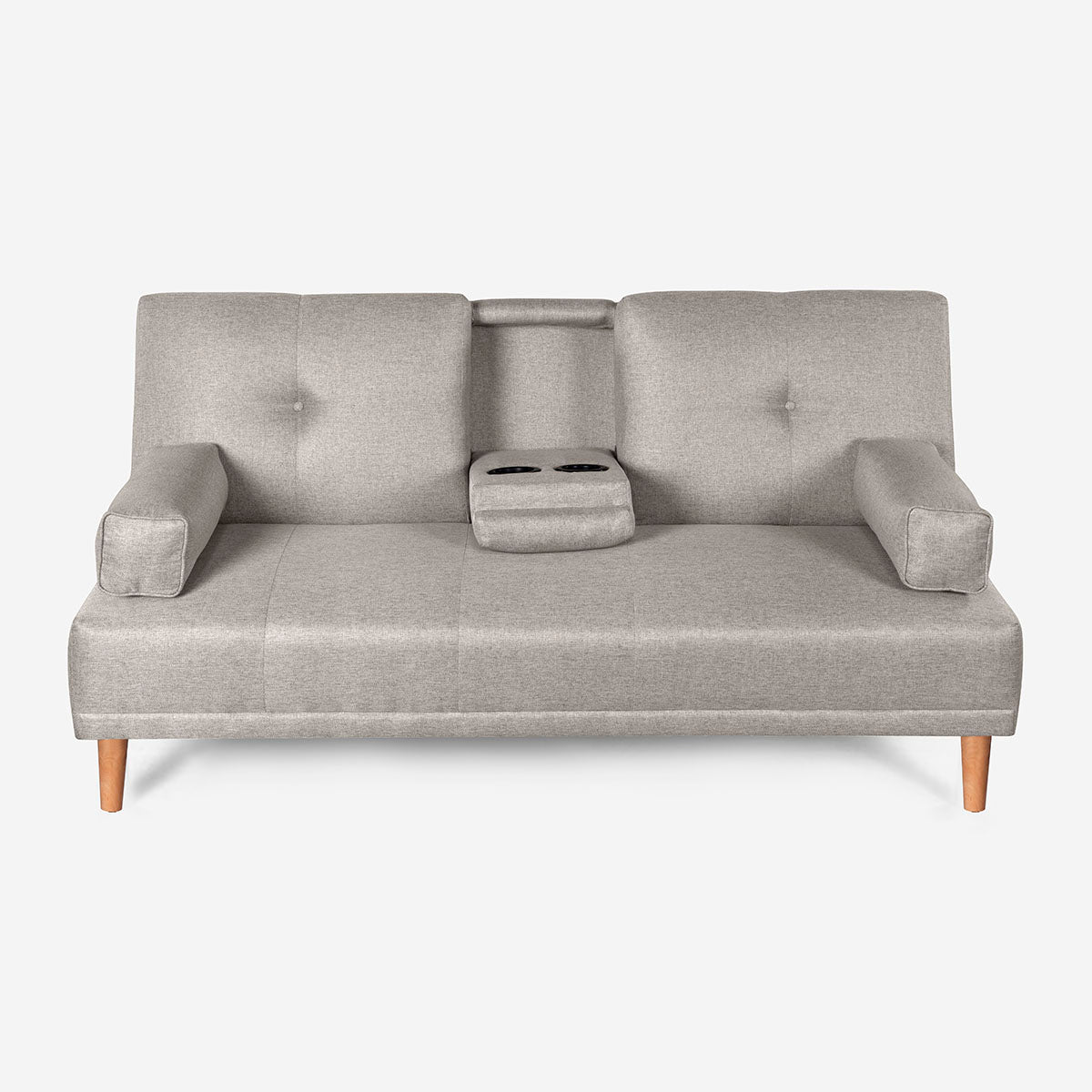 Sofá Cama Makora Coffey Gris Claro Lino De 2 Plazas Con Portavasos Makora