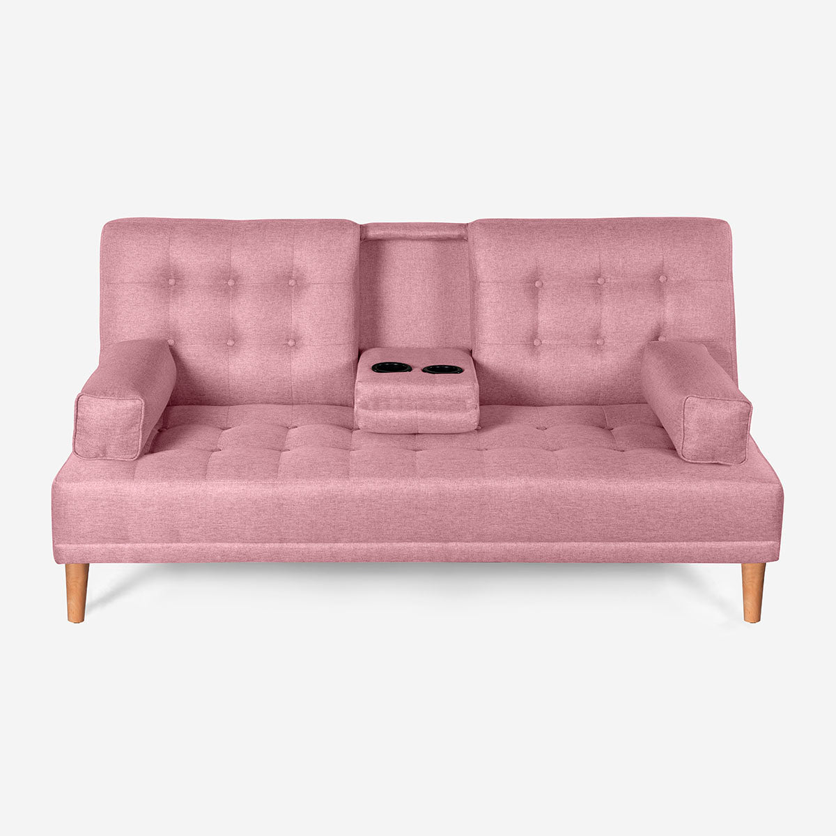 Sofá Cama Makora Queen Rosa Lino De 2 Plazas Con Portavasos Makora