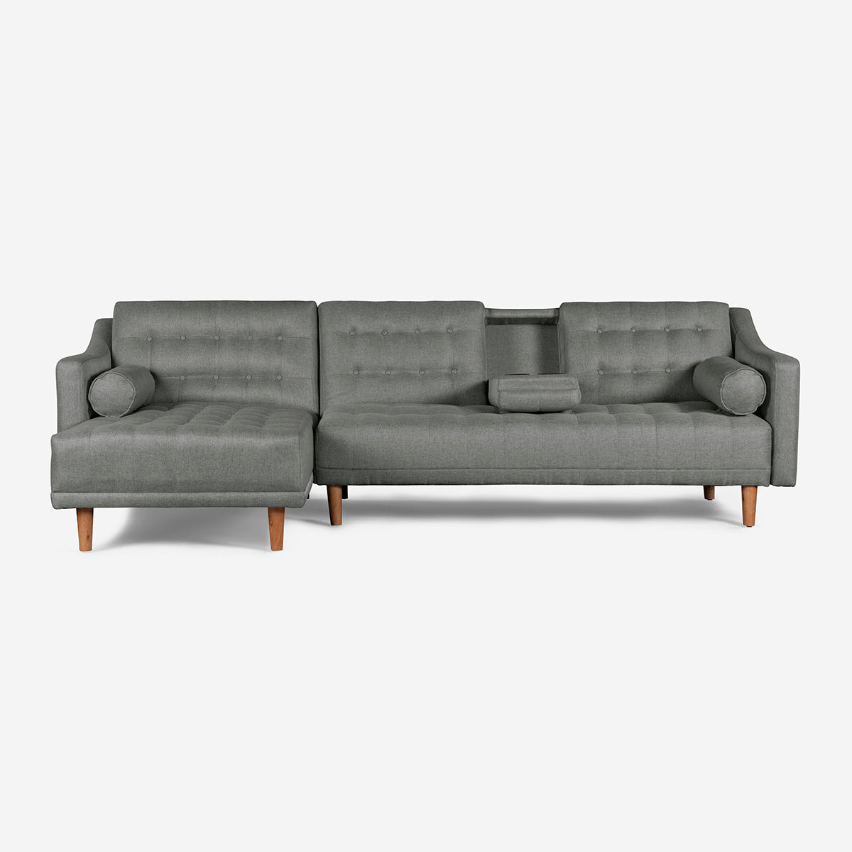 Sala Modular Makora Duomo Gris Claro Lino De 3 Plazas Con Portavasos
